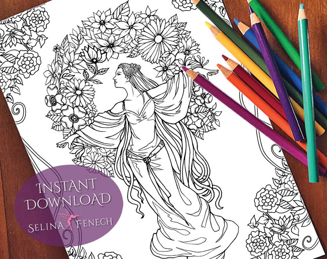 Antheia Goddess and Mythology Coloring Page/digi Stamp Fantasy ...