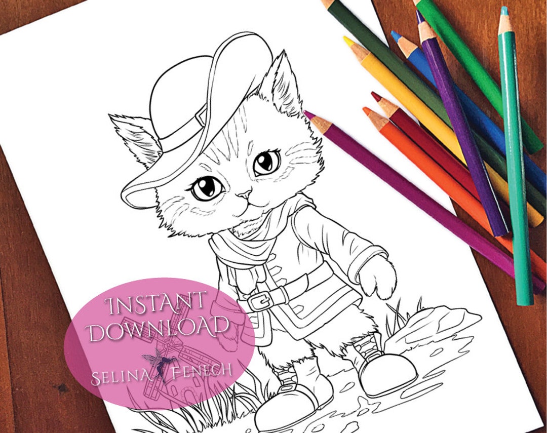 Puss in Boots Cute Fairy Tales Princesses and Fables Coloring Page/digi ...