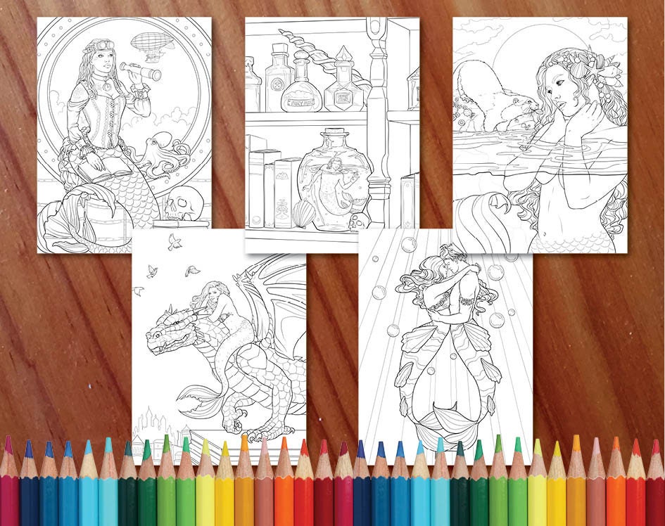 Mermaid Magic Fantasy Art Coloring Collection Coloring - Etsy