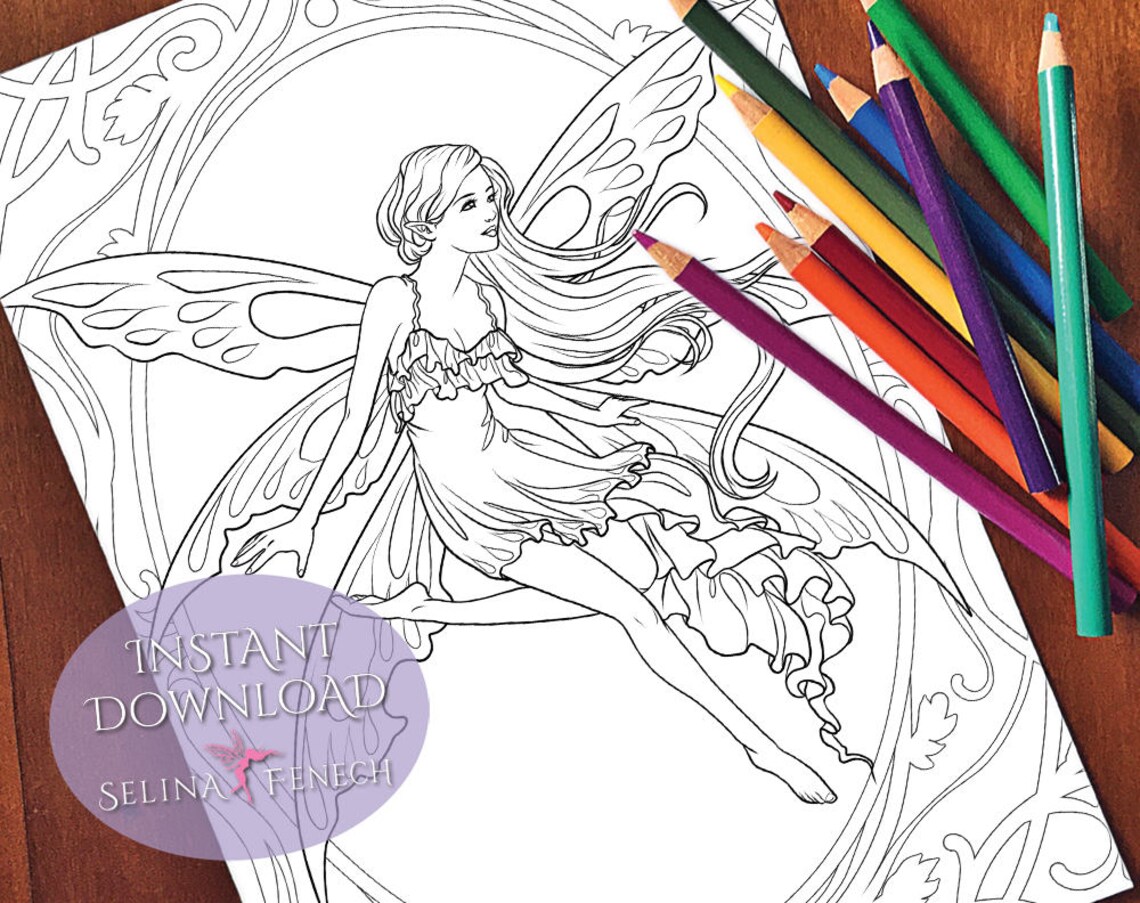 Firelight Sprite Fairy Magic Coloring Page/digi Stamp Fantasy Printable ...