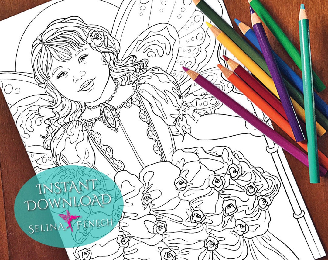 Joyful Magic Fairy Portraits Coloring Page/digi Stamp Fantasy Printable ...