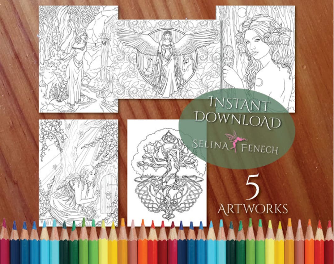 Enchanted Nature and Forest Coloring Page/digi Stamp Fantasy Printable ...