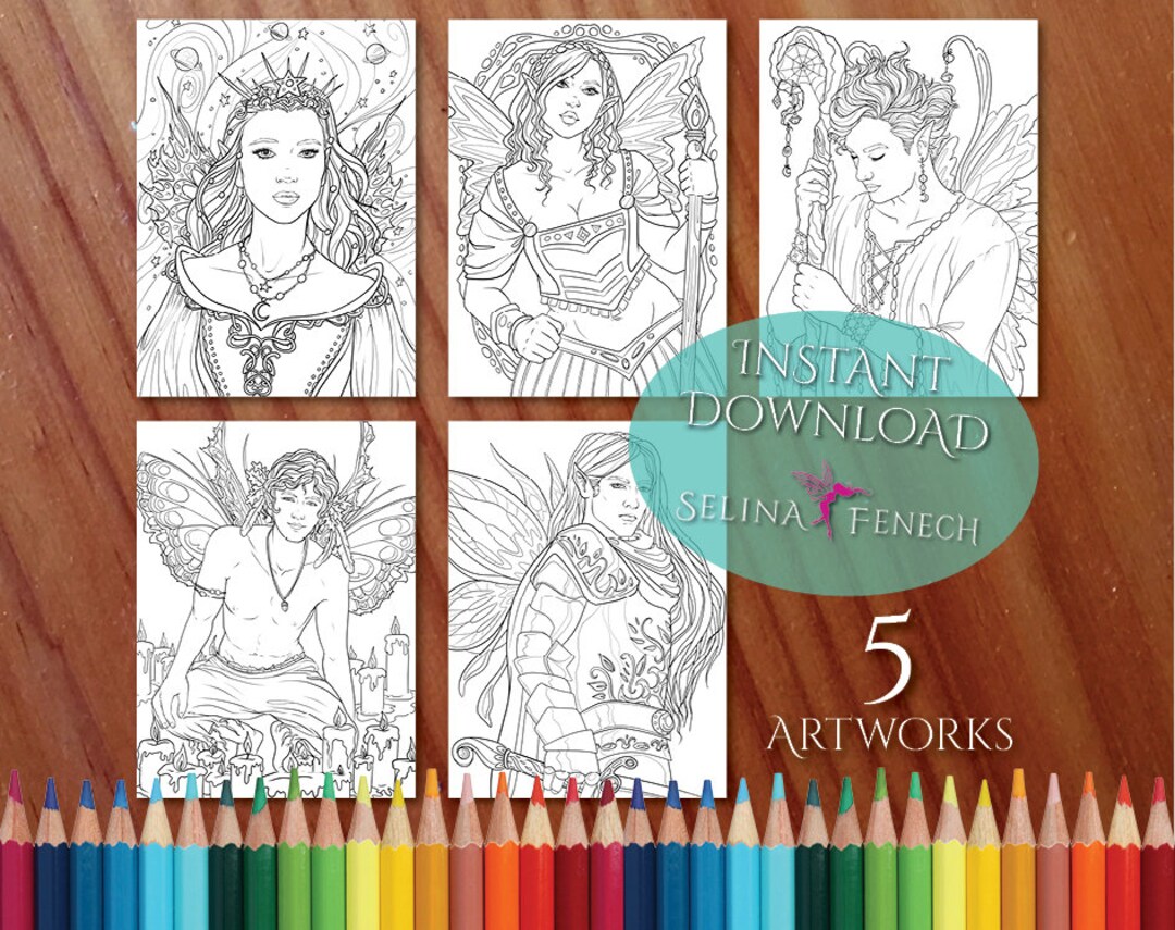 Magical Fairy Portraits Coloring Page/digi Stamp Fantasy Printable ...