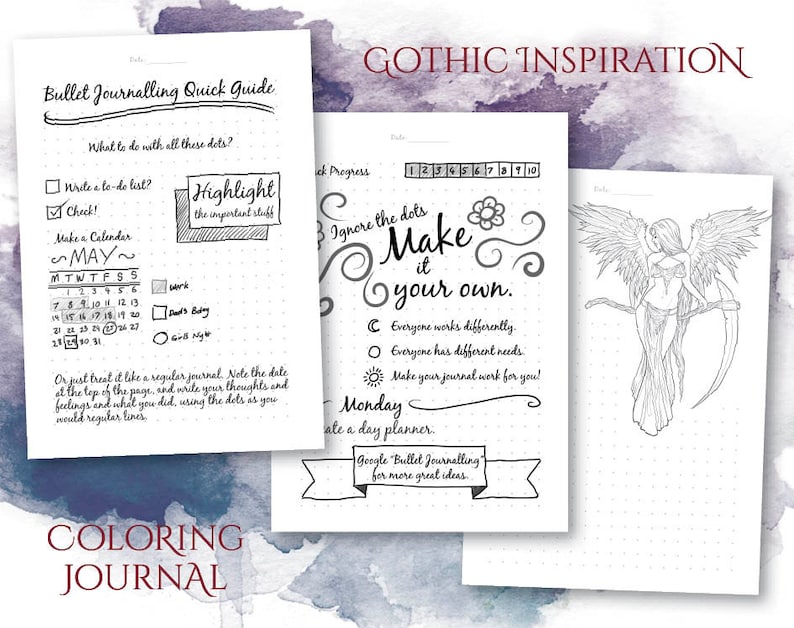 Gothic Coloring Journal Bullet Journalling Writing Paper Art - Etsy