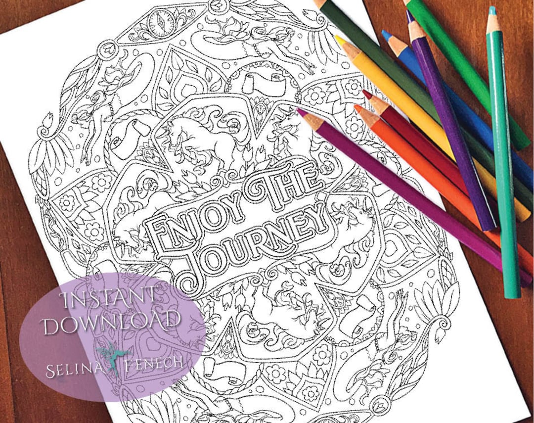Enjoy the Journey Inspirational Quotes Coloring Page/digi Stamp Fantasy ...