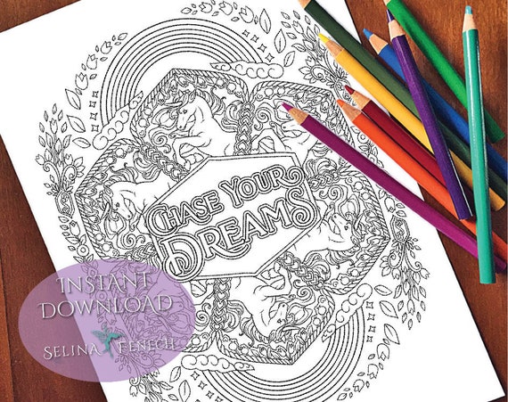 Chase Your Dreams Inspirational Quotes Coloring Page/digi | Etsy
