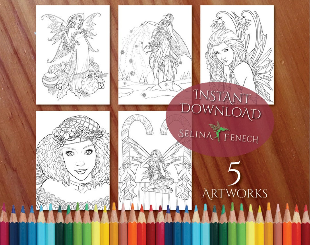 Festive Magic Christmas Fairies Coloring Page/digi Stamp Fantasy ...