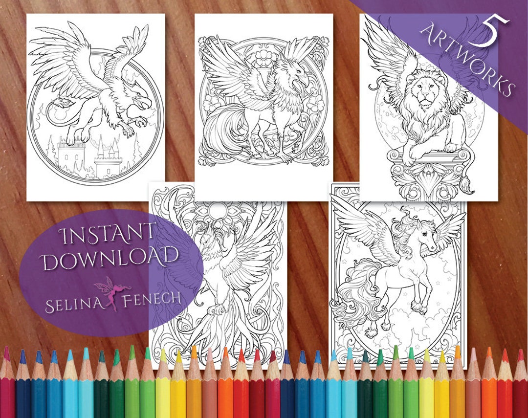 Mythical Creatures Winged Magic Coloring Page/digi Stamp Fantasy ...