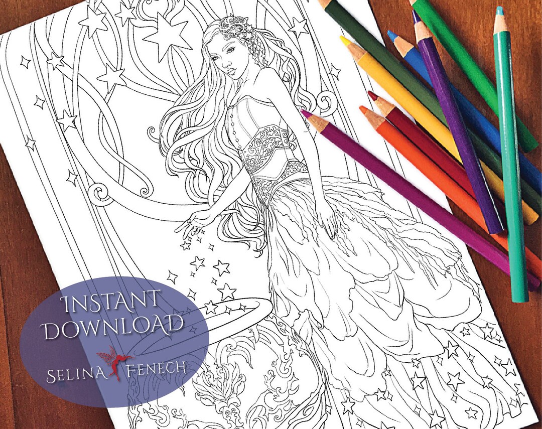 Spell of Starlight Wild Magic Coloring Page/digi Stamp Fantasy ...