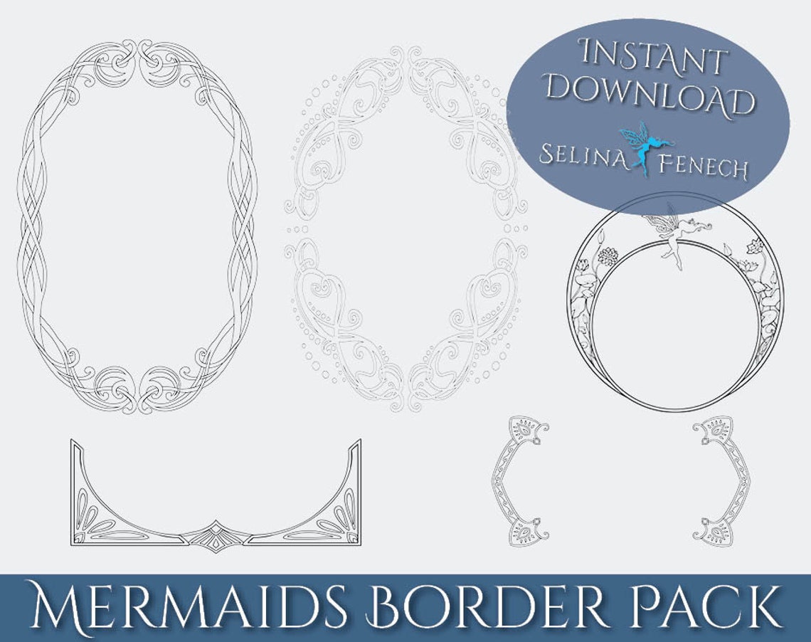 Mermaids Border Pack Digital Scrapbooking Frames Coloring - Etsy