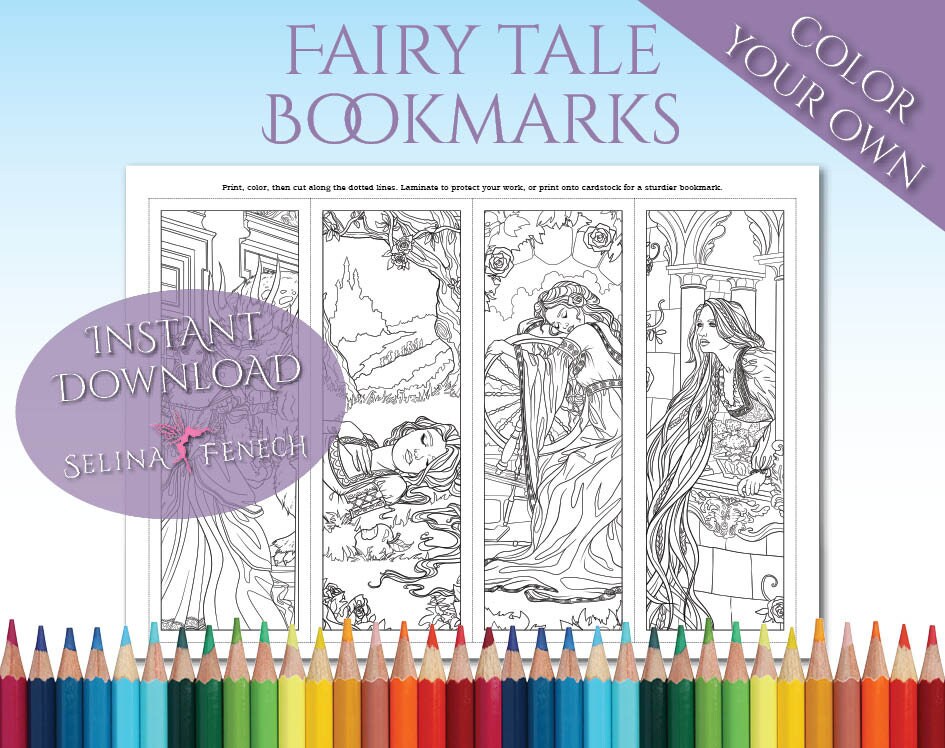 Fairy Tale Bookmark Coloring Page/Digi Stamp Fantasy Printable | Etsy