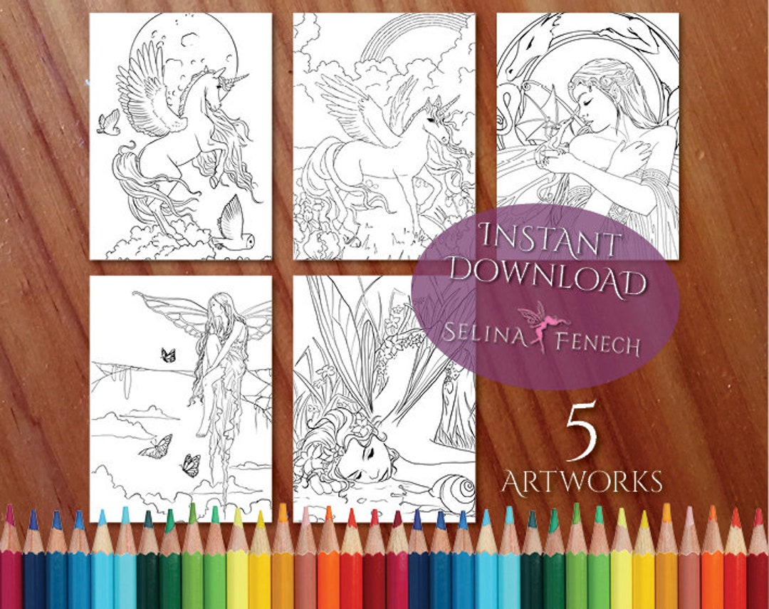 Fairy Art Faries and Unicorns Coloring Page/digi Stamp Fantasy ...