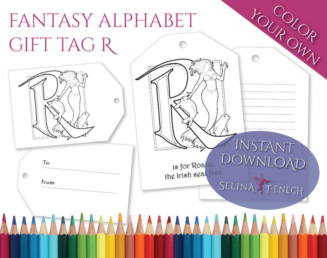 Fantasy Alphabet Gift Tag Monogram R Coloring Page Art Printable ...