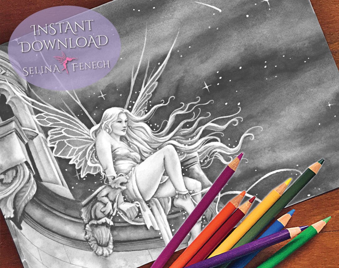 Stardust Fairy Magic Grayscale Coloring Page/digi Stamp Fantasy ...