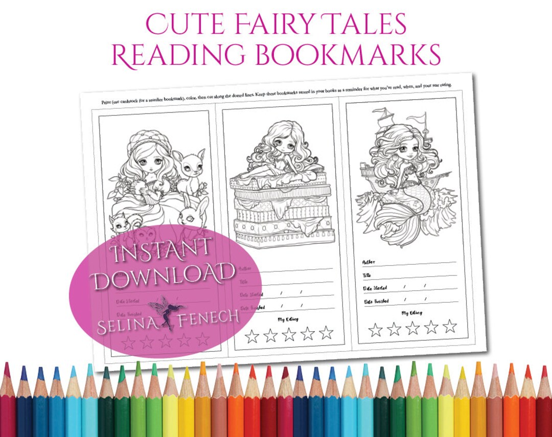 Reading Bookmark Cute Fairy Tale Princesses Coloring Page/digi Stamp ...