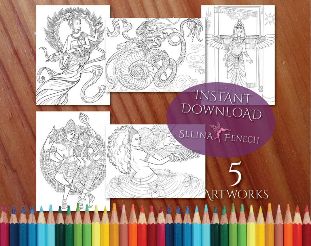 Goddess Mythology Coloring Page/digi Stamp Fantasy Printable Download ...