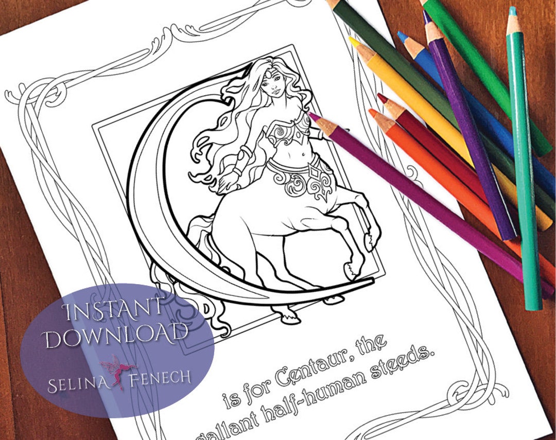 Fantasy Alphabet Magical Creatures C Coloring Page/digi Stamp Fantasy ...