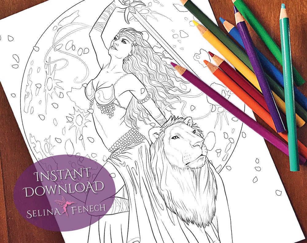Ishtar Goddess and Mythology Coloring Page/digi Stamp Fantasy - Etsy