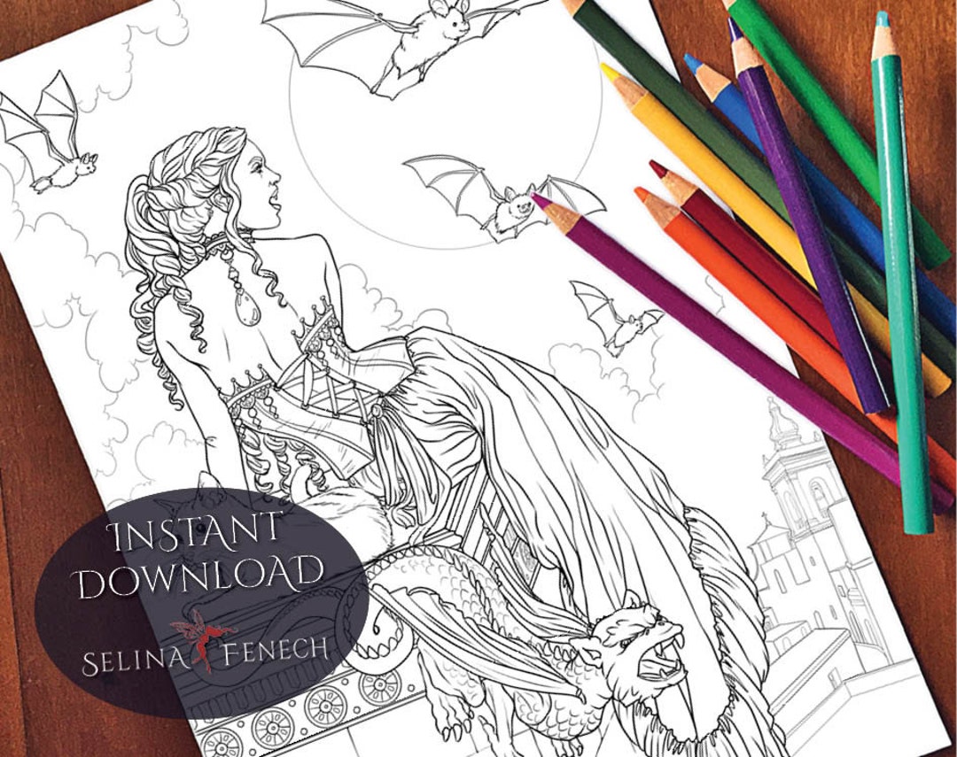 Creatures of the Night Dark Fantasy Coloring Page/digi Stamp Fantasy ...
