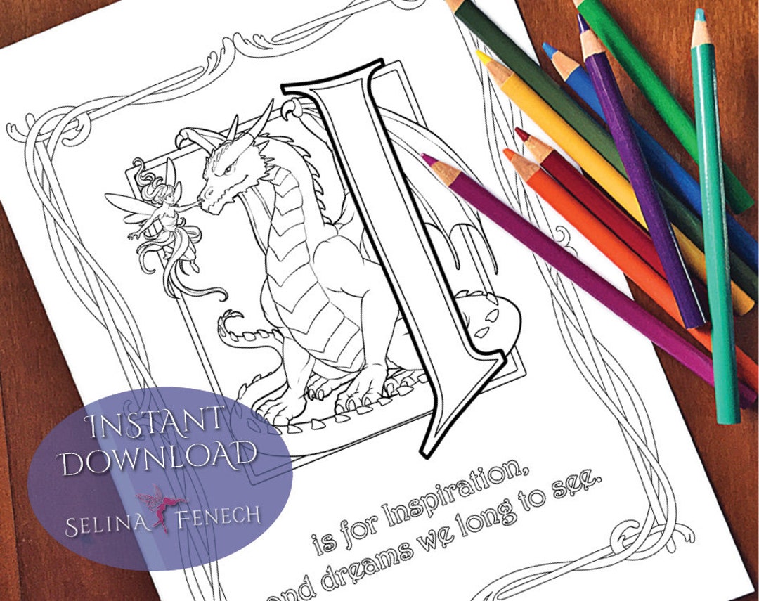 Fantasy Alphabet Magical Creatures I Coloring Page/digi Stamp Fantasy ...