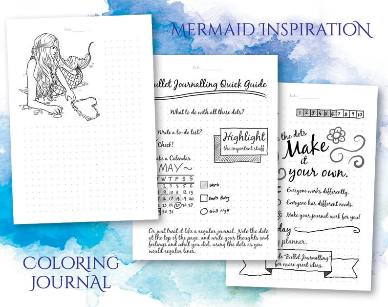 Mermaid Coloring Journal Bullet Journalling Writing Paper Art - Etsy