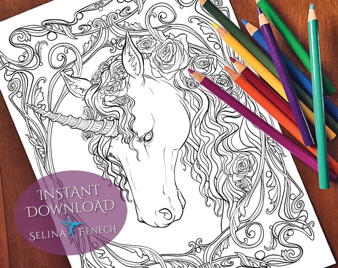 Rainbow Magic Unicorns and Dragons Coloring Page/digi Stamp Fantasy ...