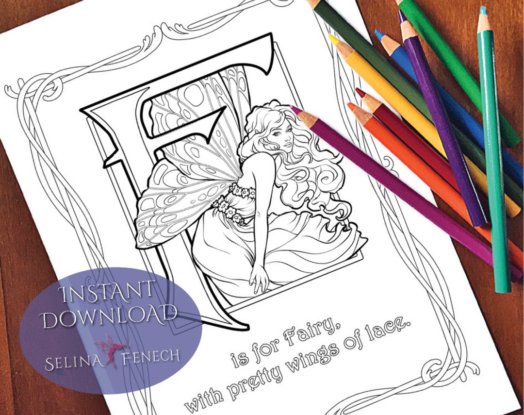 Fantasy Alphabet Magical Creatures F Coloring Page/digi Stamp Fantasy ...