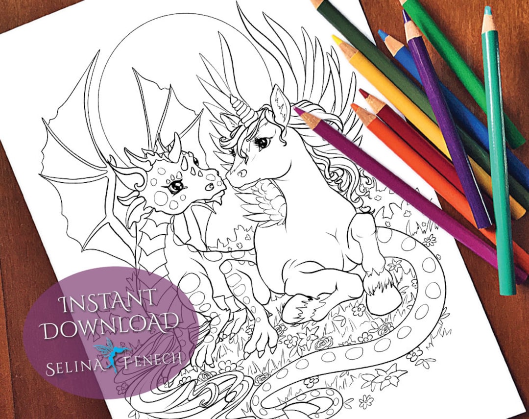 Dragons And Unicorns Coloring Pages
