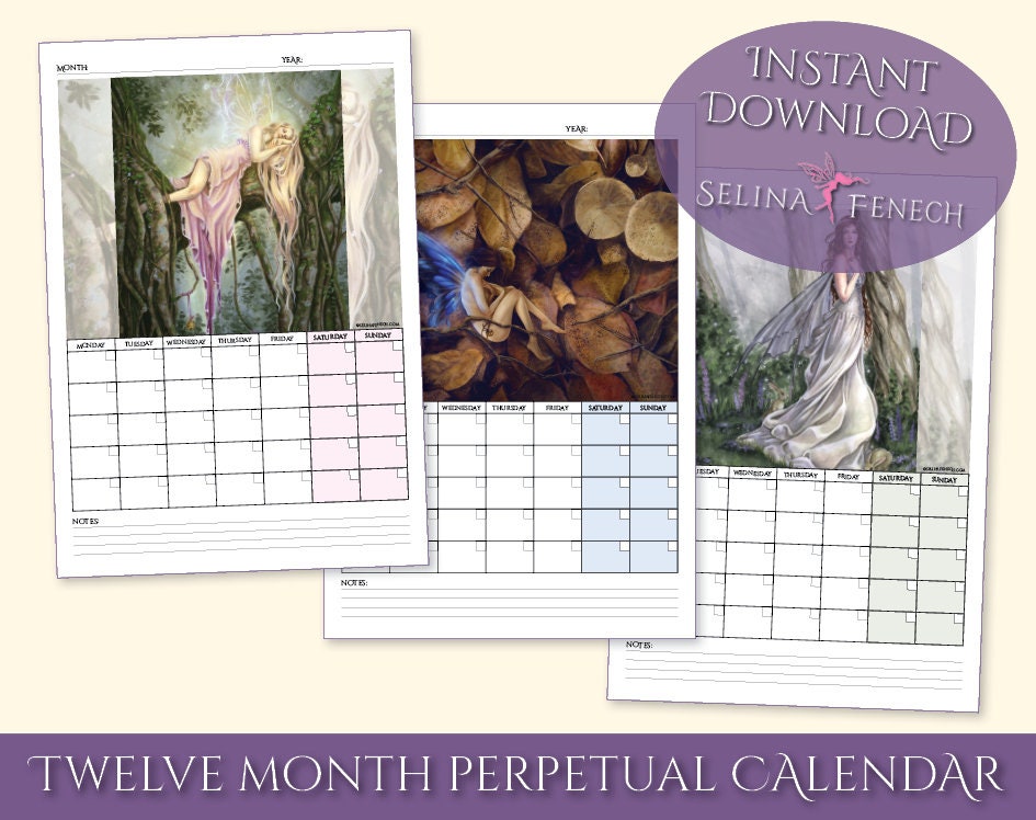 Fairies Perpetual 12 Month Calendar Fairy Art Printable - Etsy