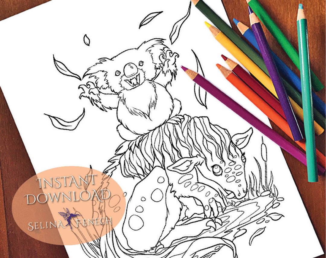 Bunyip and Drop Bear Faedorables Fantasy Beasts Coloring Page/digi ...