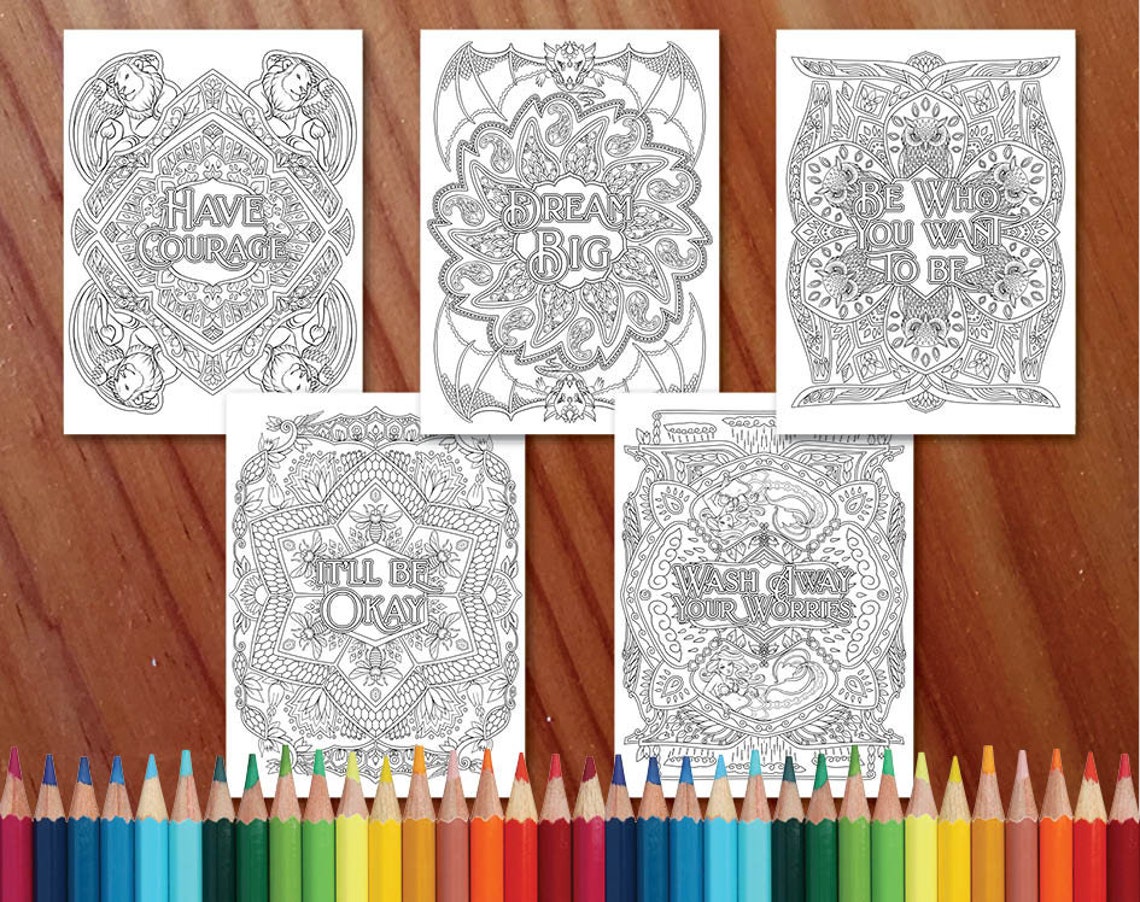 Inspirational Quotes and Fantasy Coloring Collection Coloring | Etsy