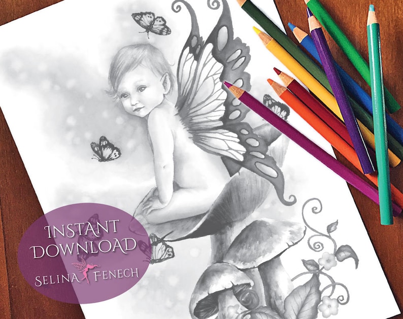 Pretty in Pink Fairy Art Grayscale Coloring Page/digi Stamp - Etsy