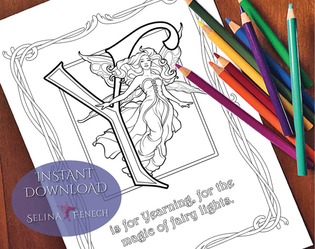 Fantasy Alphabet Magical Creatures Y Coloring Page/digi Stamp Fantasy ...