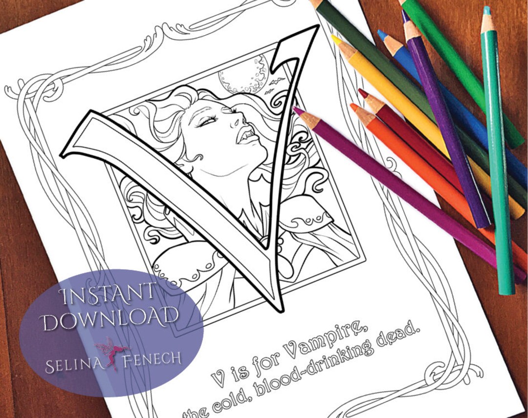 Fantasy Alphabet Magical Creatures V Coloring Page/digi Stamp Fantasy ...