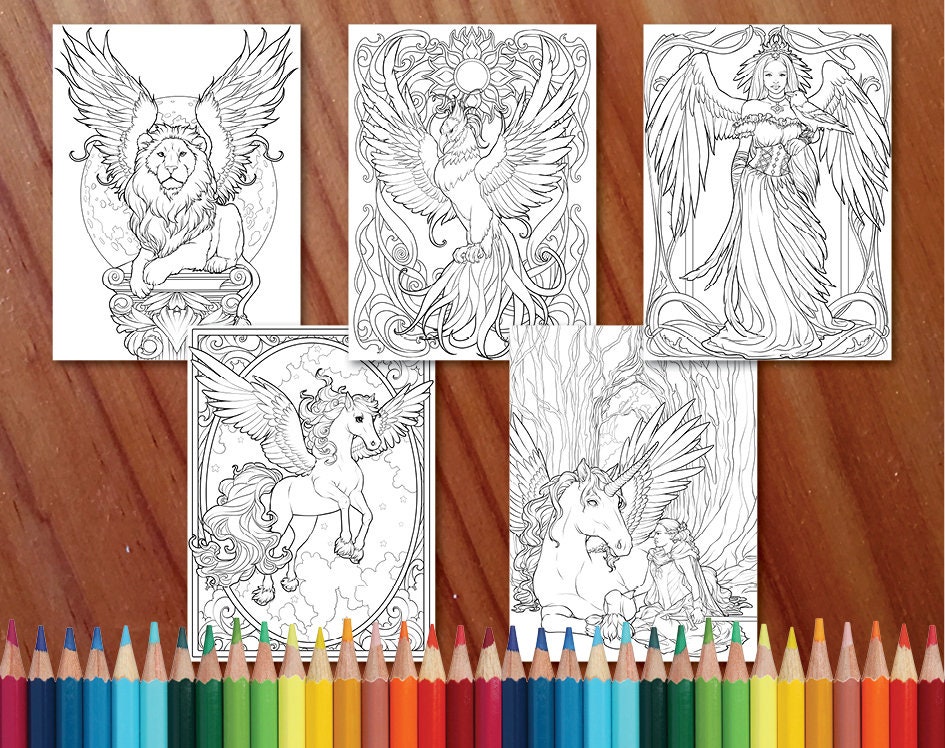 Winged Magic Fantasy Creatues and Winged Animals Coloring - Etsy