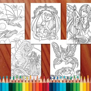 Unicorns and Dragons Coloring Collection Coloring Page/digi Stamp ...