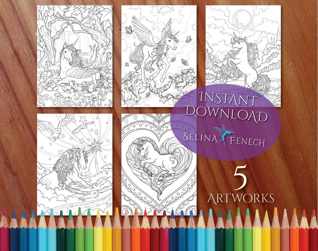 Magical Unicorns Coloring Page/digi Stamp Fantasy Printable Download by ...