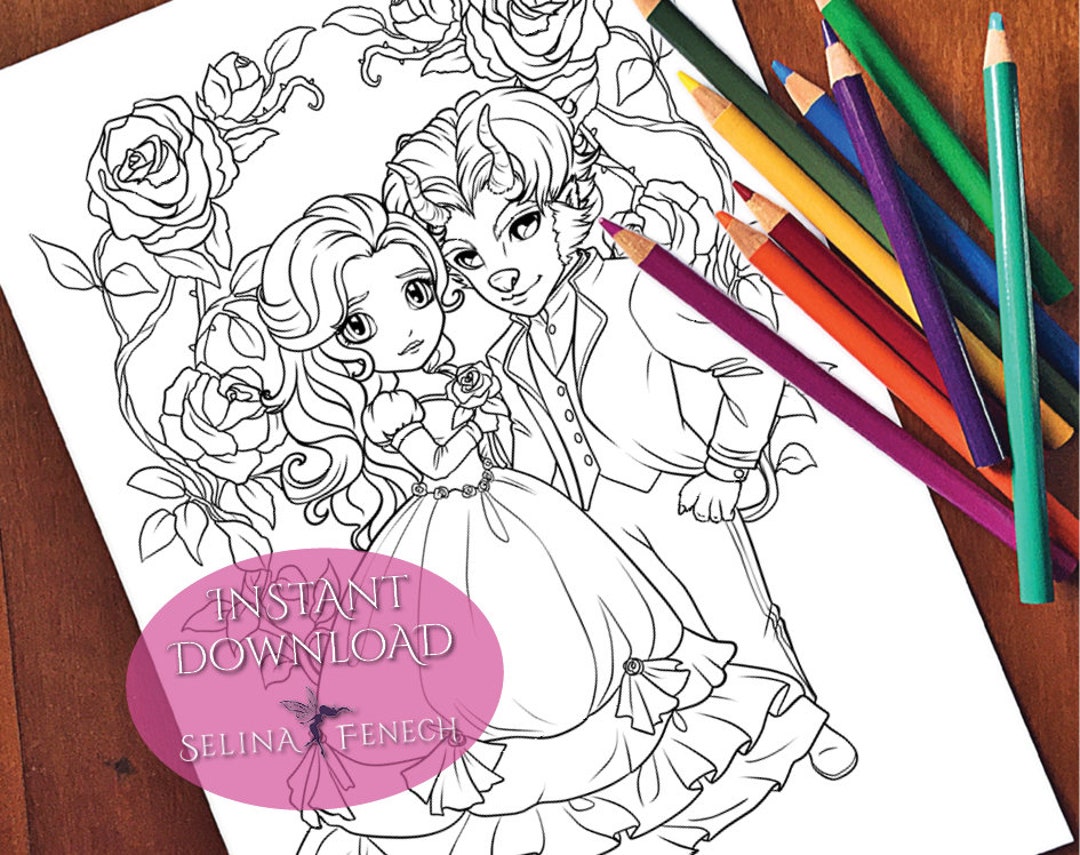 Beauty and the Beast Cute Fairy Tales Princesses and Fables Coloring ...