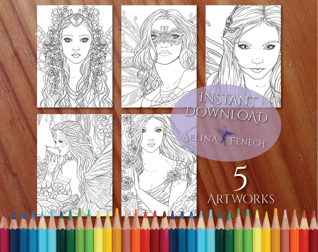 Fairy Magic Portraits Coloring Page/digi Stamp Fantasy Printable ...
