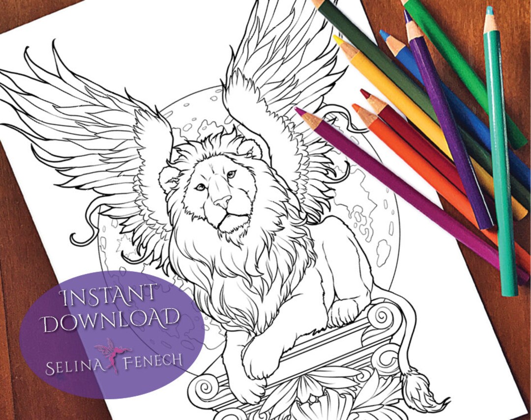 Majesty Winged Magic Coloring Page/digi Stamp Fantasy Printable ...