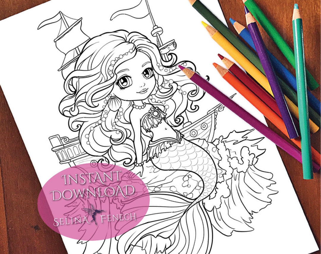 The Little Mermaid Cute Fairy Tales Princesses and Fables Coloring Page ...