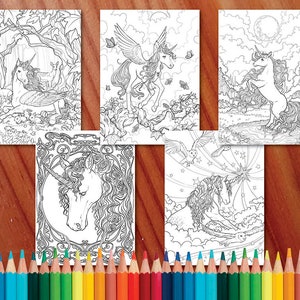 Unicorns and Dragons Coloring Collection Coloring Page/digi Stamp ...
