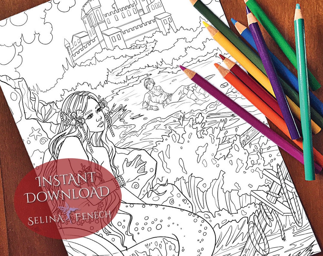The Little Mermaid Fairy Tales Princesses and Fables Coloring Page/digi ...