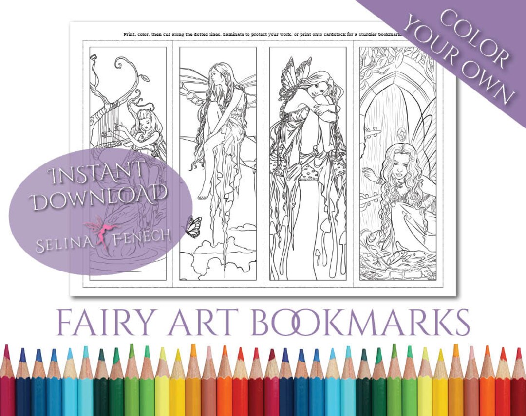 Bookmark Fairy Art Coloring Page/digi Stamp Fantasy Printable Download ...