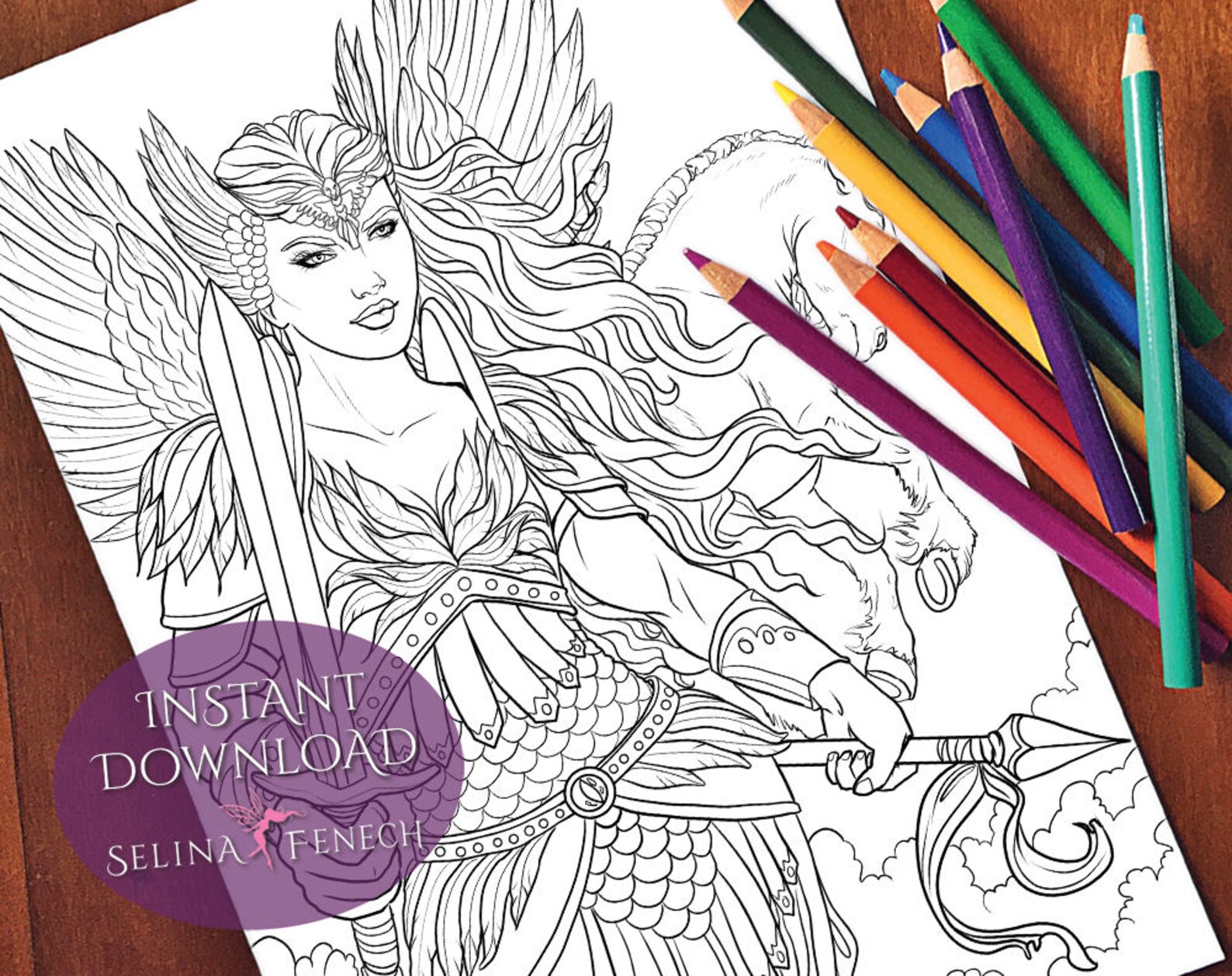 Valkyrie Goddess and Mythology Coloring Page/digi Stamp | Etsy