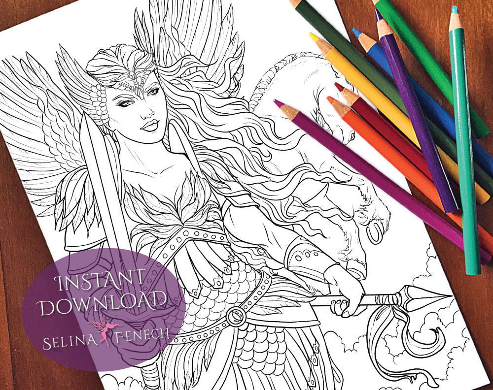Valkyrie Goddess and Mythology Coloring Page/digi Stamp Fantasy ...