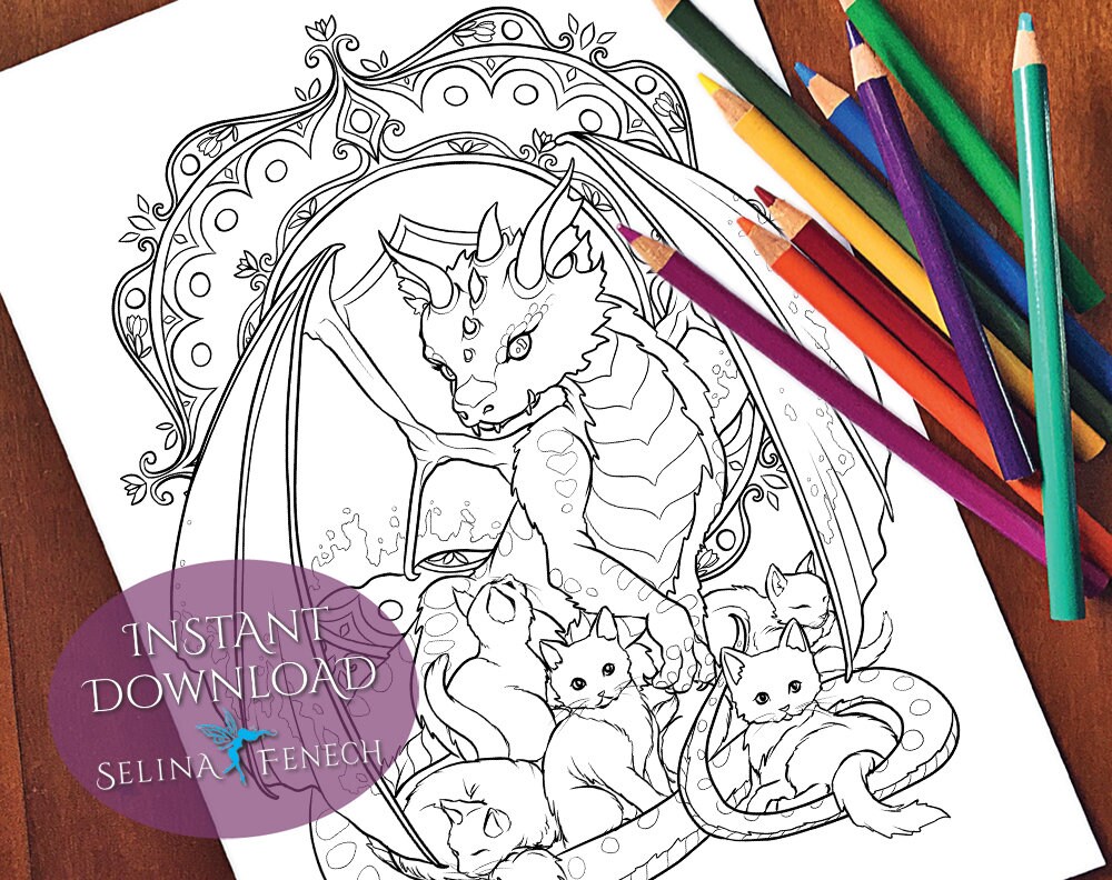Foster Family Unicorns and Dragons Coloring Page/digi Stamp - Etsy