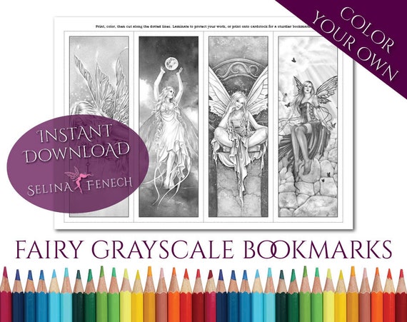 Bookmark Fairy Art Grayscale Coloring Page/digi Stamp Fantasy | Etsy