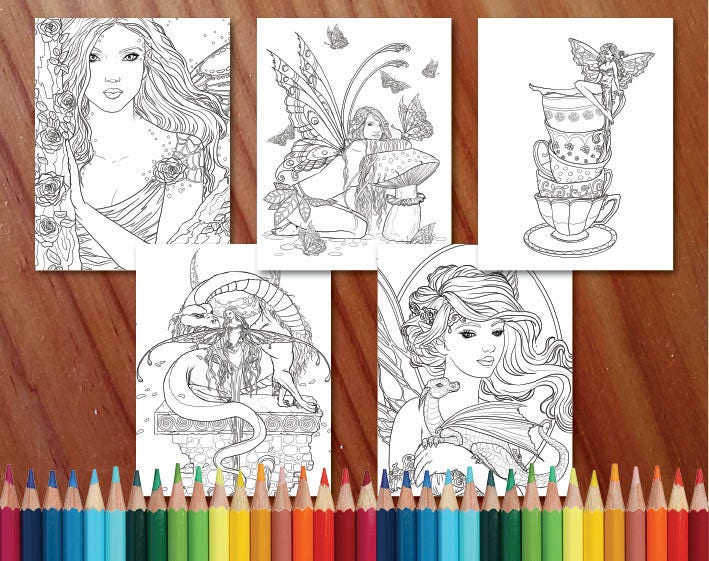 Fairy Magic Whimsical Fantasy Coloring Collection Coloring Page/digi ...