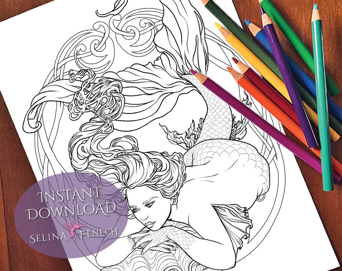 Daydreaming Mermaid Coloring Page/digi Stamp Fantasy Printable - Etsy